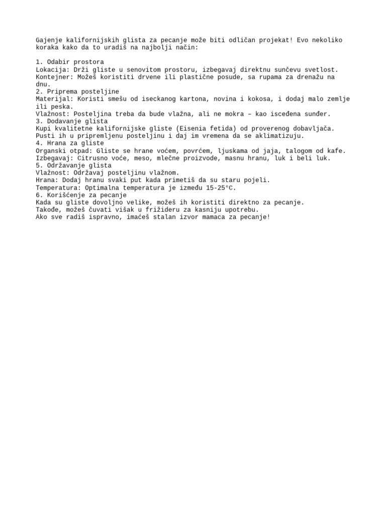 Gajenje Kalifornijskih Glisti | PDF