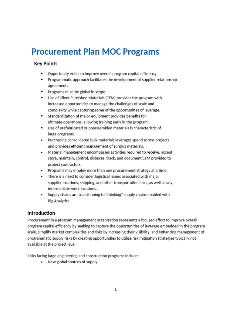 Procurement-PLAN - MOC | PDF