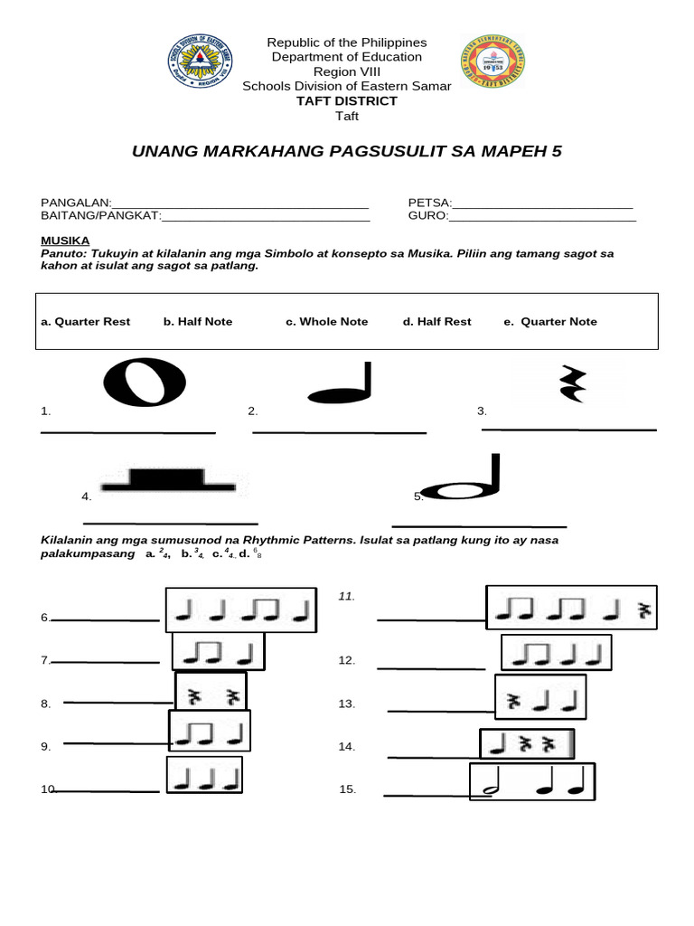 1ST PT - Mapeh 5 - Q1 2022-2023 | PDF