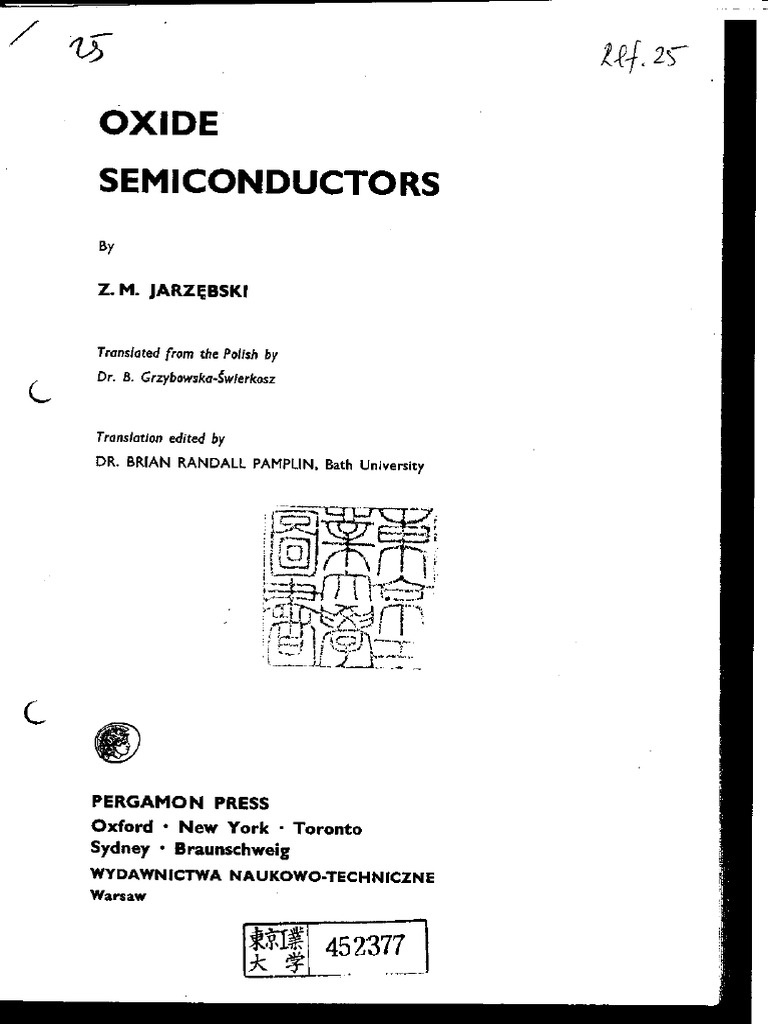 (Z. M. Jarzebski, Oxide Semiconductors, Pergamon Press, Oxford, 1973 ...