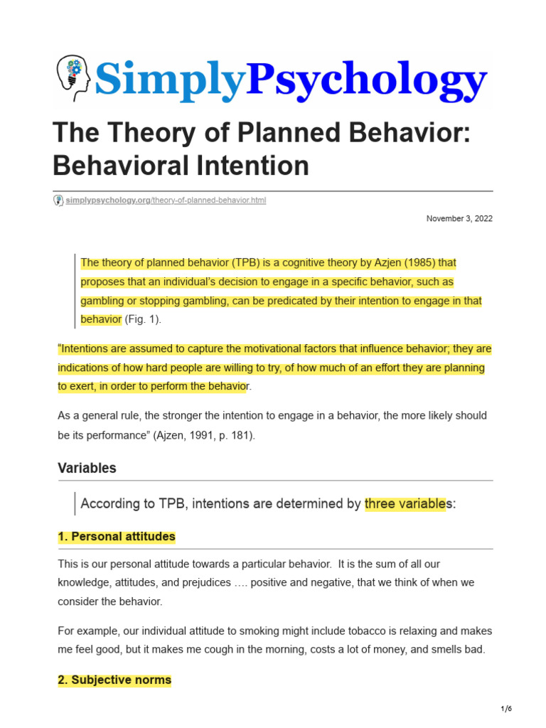 Theory of Planned Behavior Overview | PDF | Intention | Attitude ...