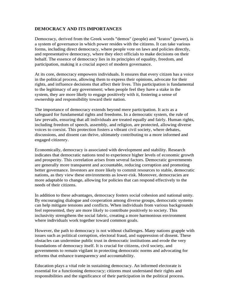 Importance of Democracy Explained | PDF | Democracy | Political Ideologies