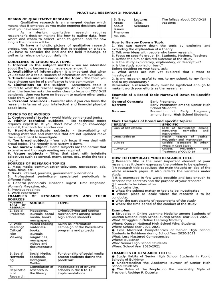 Practical Research I - Module 3 Handout | PDF