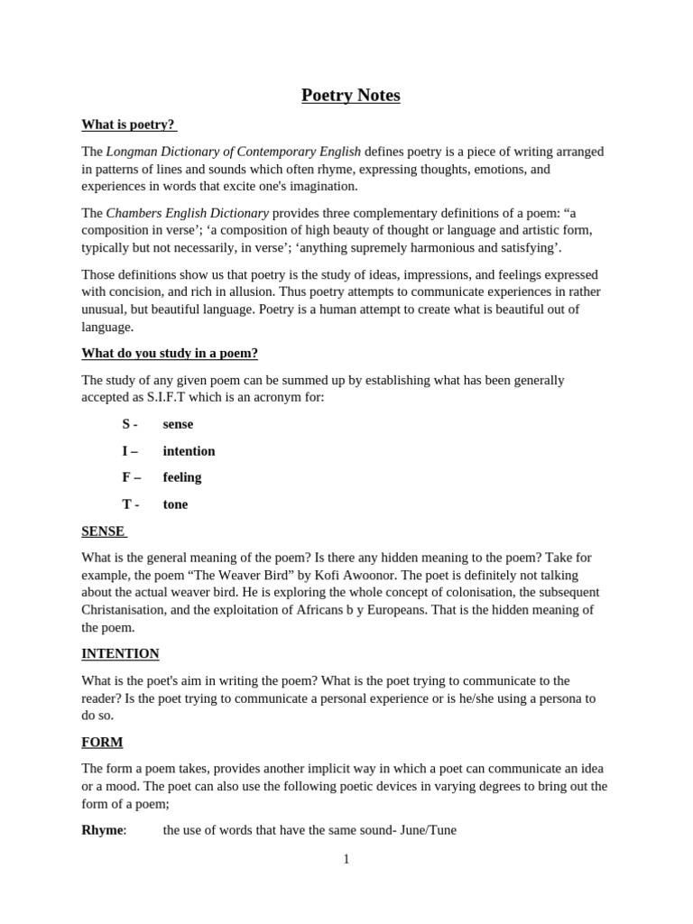 Poetry Notes | PDF