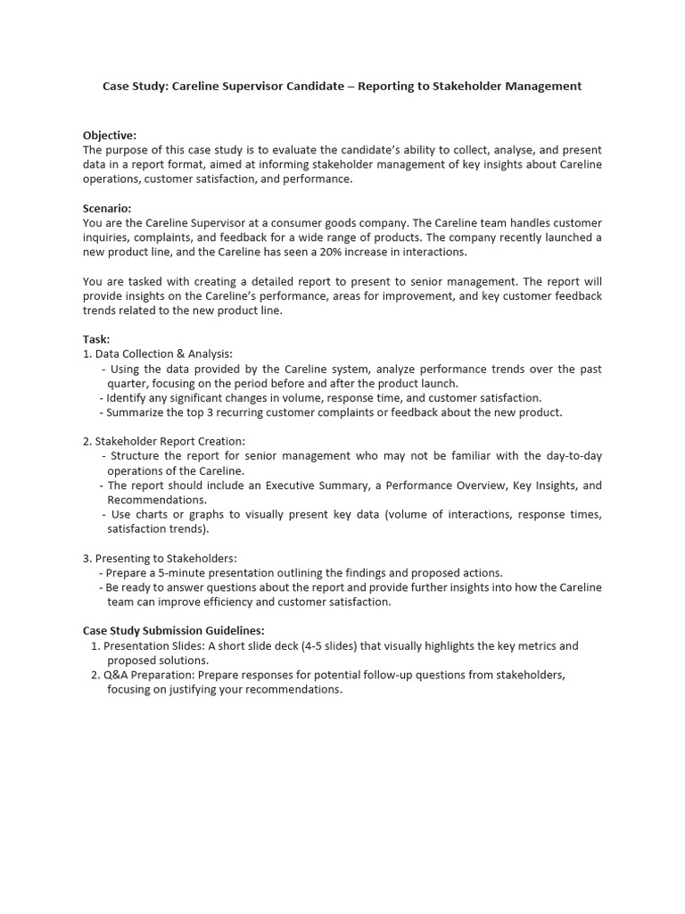 Case Study Careline Supervisor Candidate Reporting To Stakeholder Management | PDF