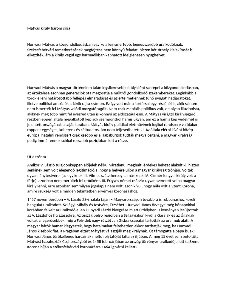 Mátyás Király Három Sírja | PDF