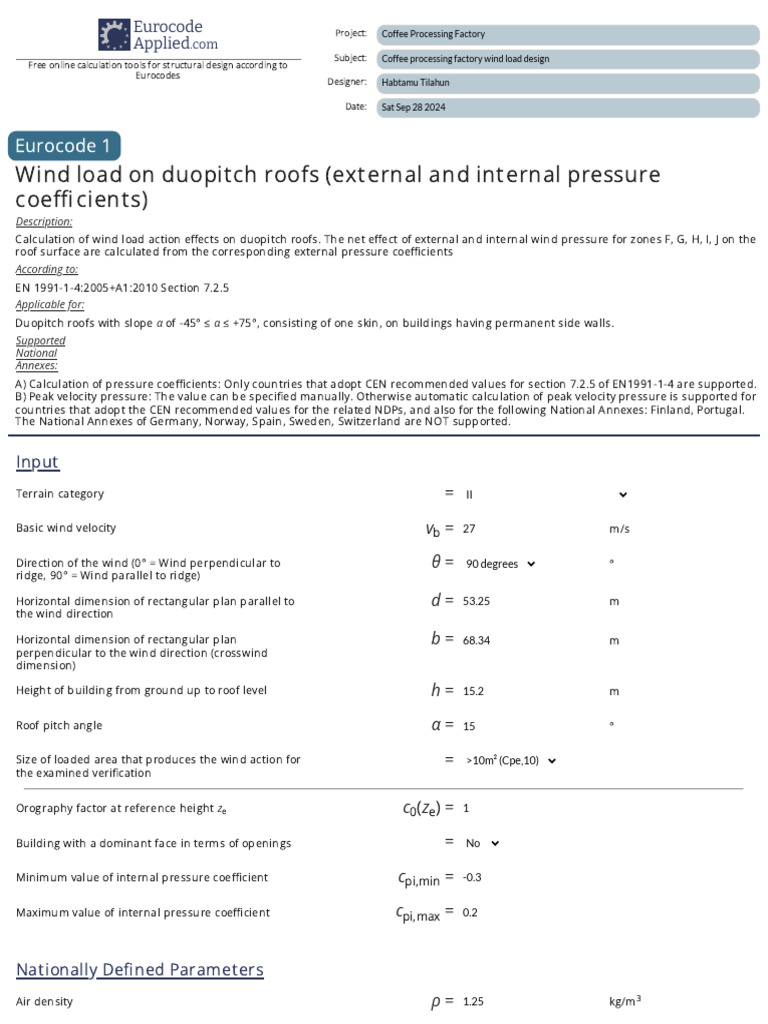 Calculation of Wind Pressure Loads On Duopitch Roofs - Eurocode 1 | PDF ...