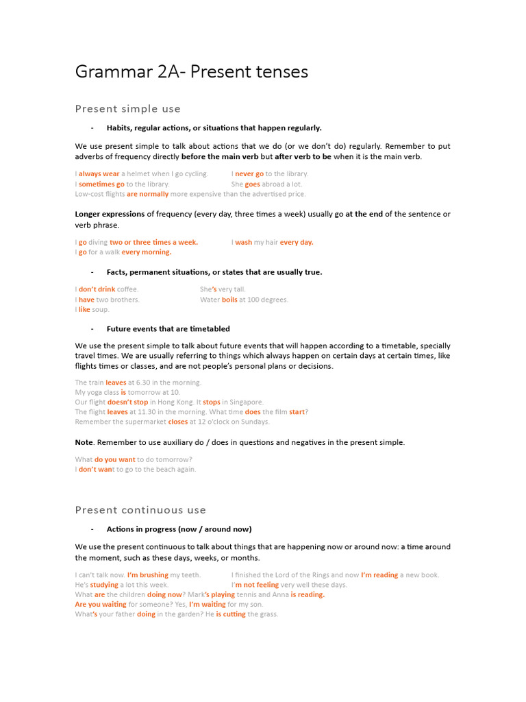 B2 - Grammar: Present Tenses | PDF