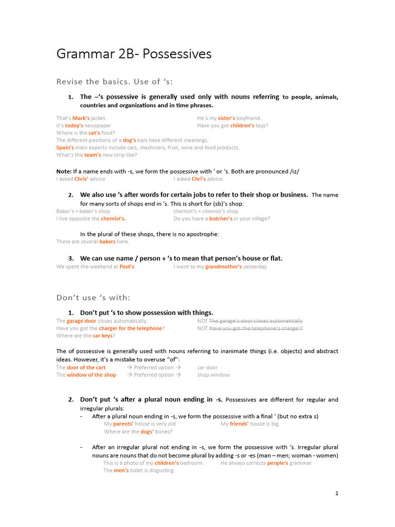 B2 - Grammar: Possessives | PDF