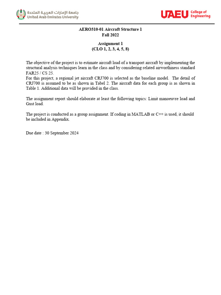 AERO310 FA2024 01 ASG 1 v3 | PDF