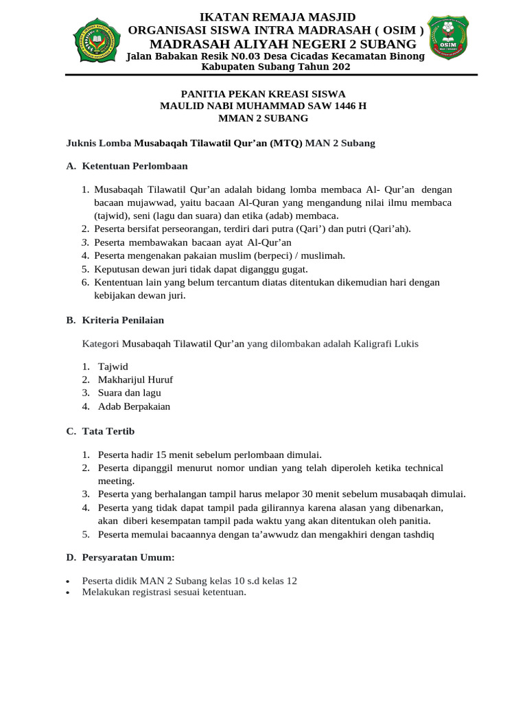 Kriteria Lomba MTQ | PDF