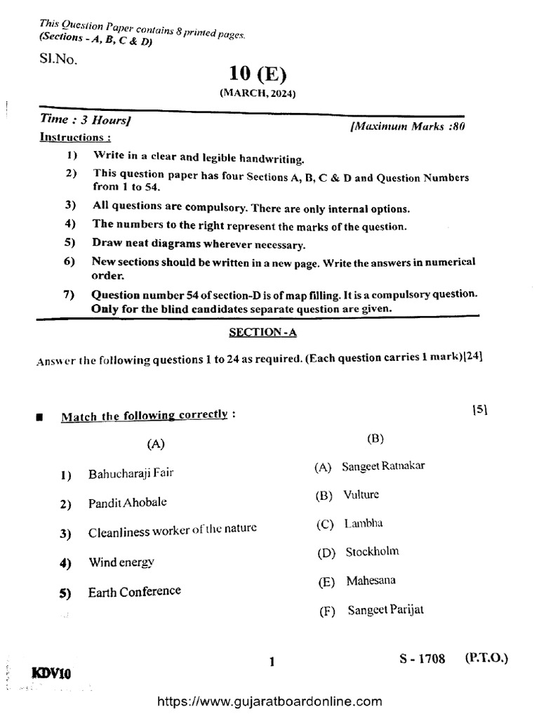 Gseb Class 10 Social Science 10 e Mar 2024 | PDF
