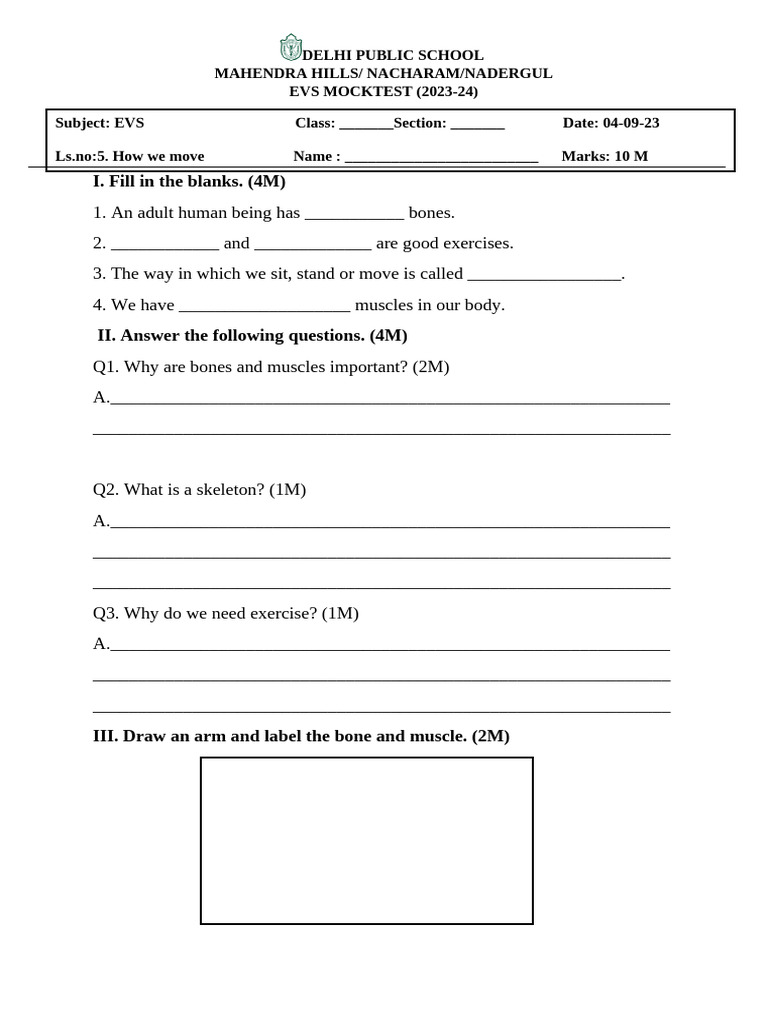 Class 2 EVS Ls.5 & 4 MocK Test Question Paper 2023-24. | PDF