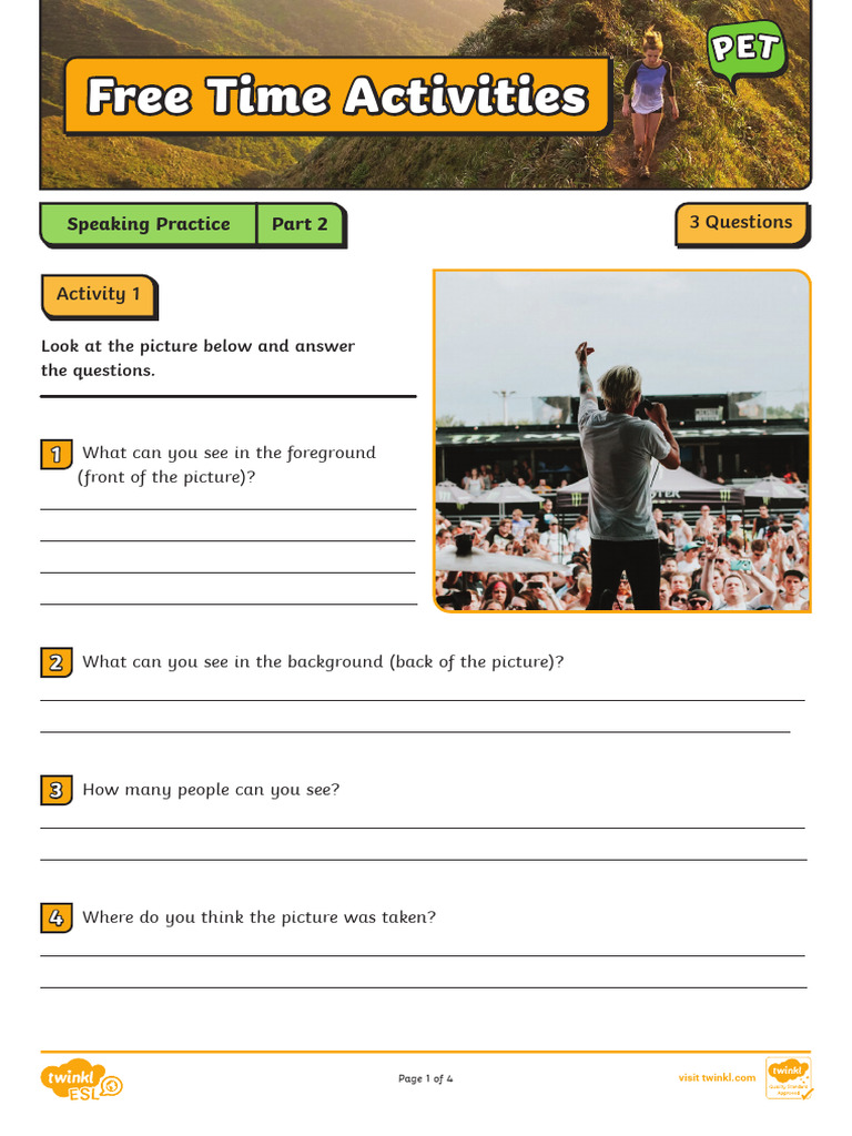 Pet Speaking Part 2 Free Time Activities Teens b1 | PDF | Social Science