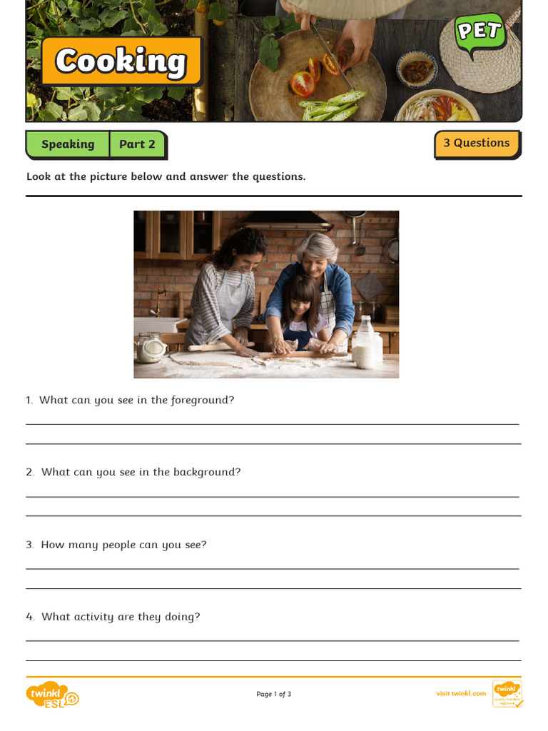 T 1719439075 Esl b1 Pet Speaking Part 2 Cooking Teens b1 - Ver - 3 | PDF