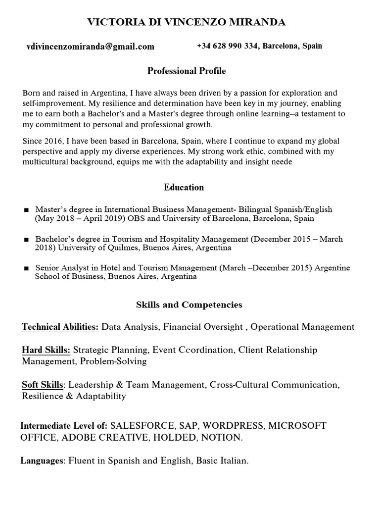 Victoria Di Vincenzo Miranda CV | PDF