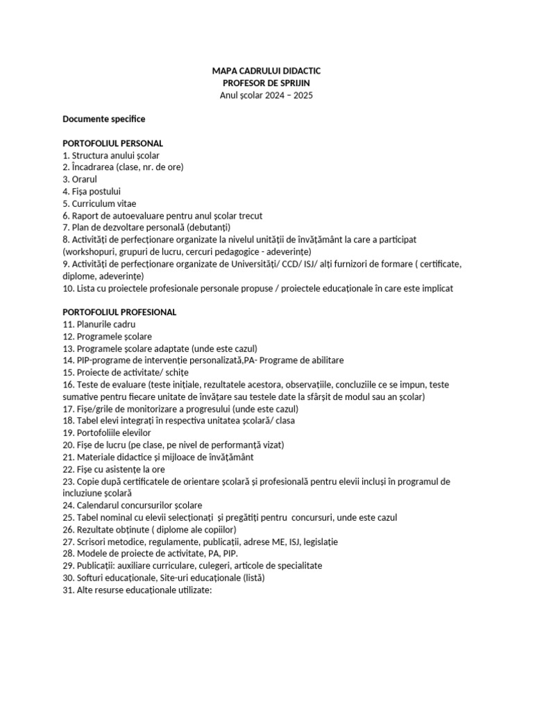 MAPA CADRULUI DIDACTIC Profesor Sprijin-1 | PDF