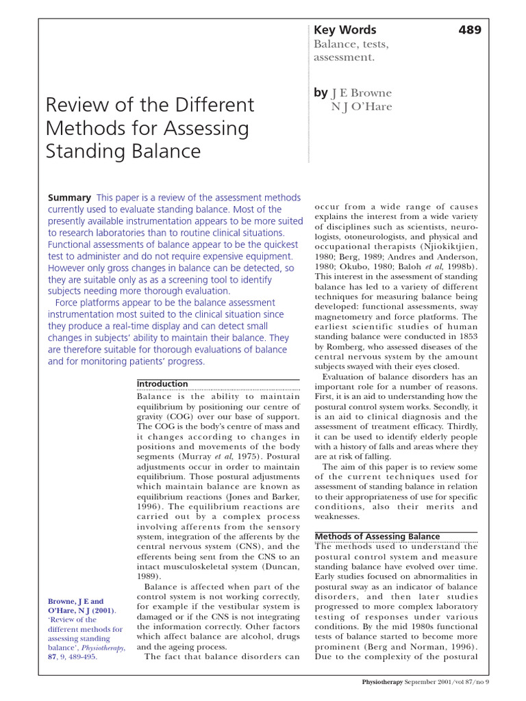Review of The Different Methods For Assessing Standing Balance | PDF ...