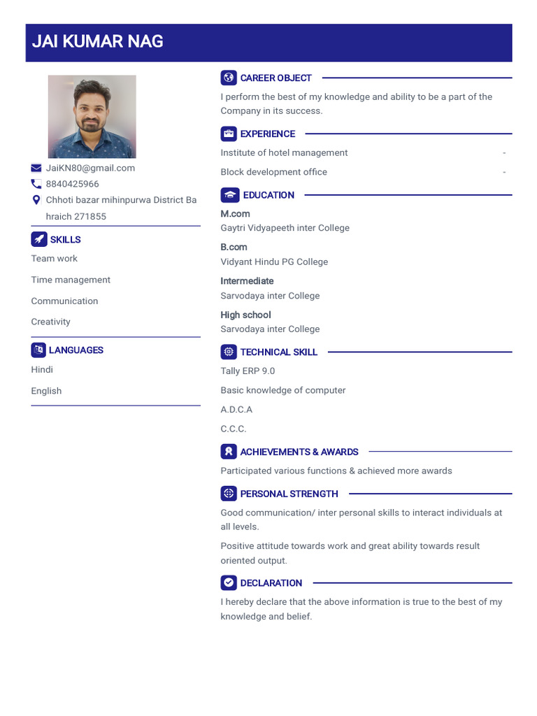 Jai Kumar Nag CV | PDF
