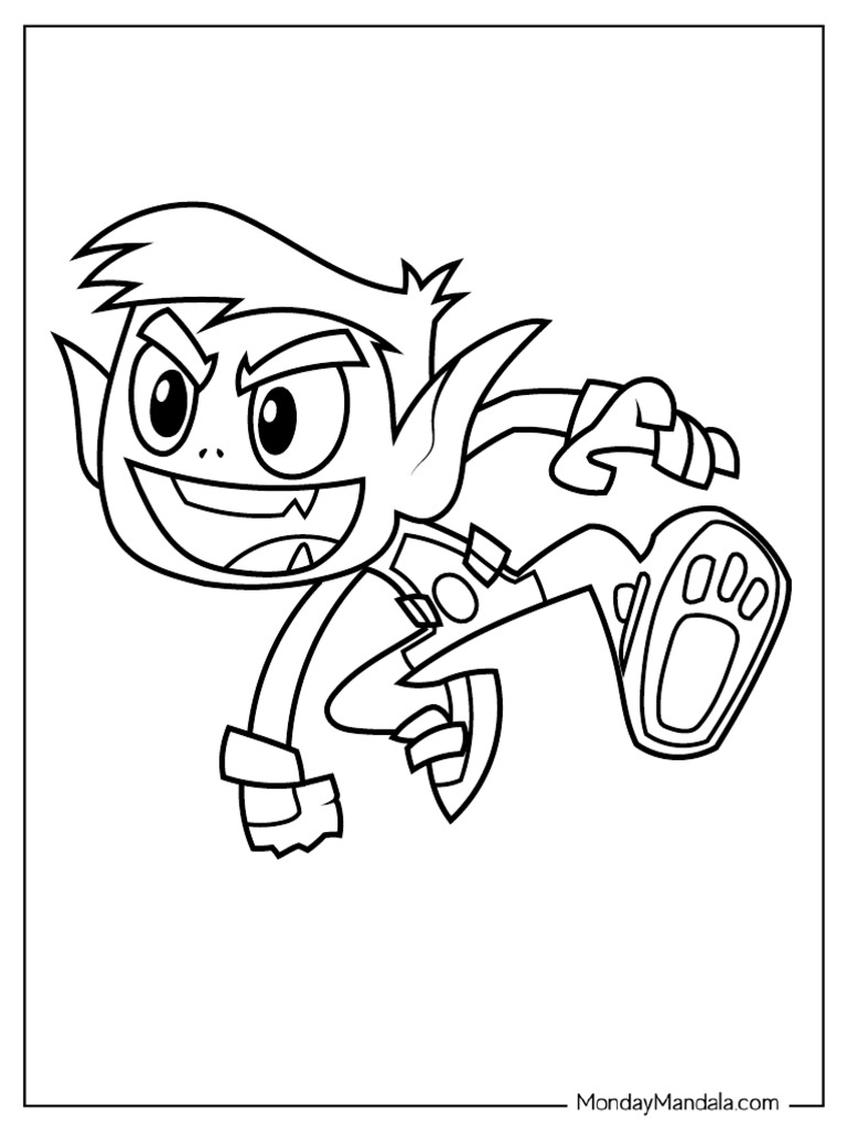 Simple Beast Boy Outline Coloring in For Kids | PDF