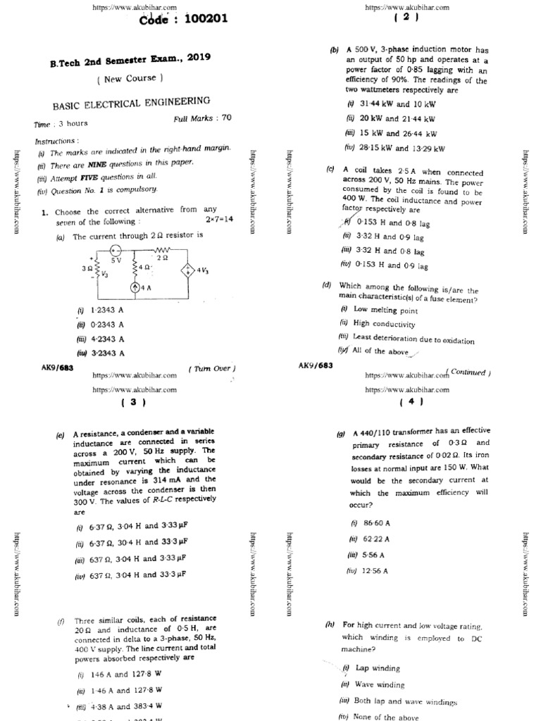 Btech 2 Sem Basic Electrical Engineering 100201 2019 | PDF