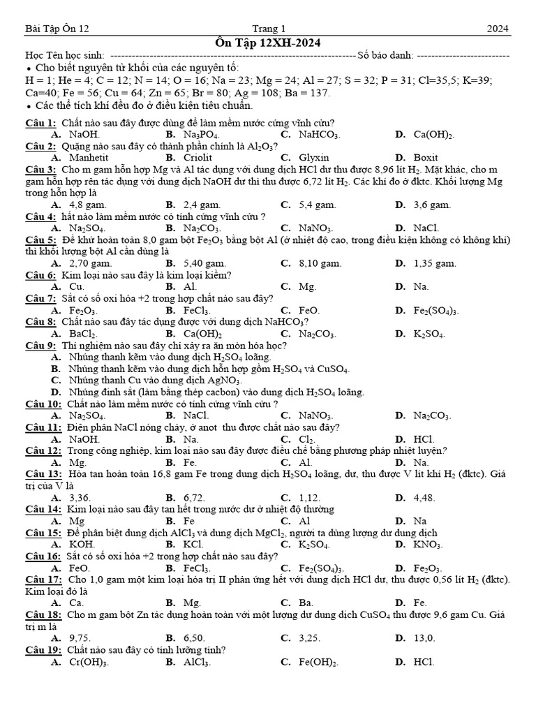 Ôn Tập 12XH CK2 2024 File Đảo | PDF