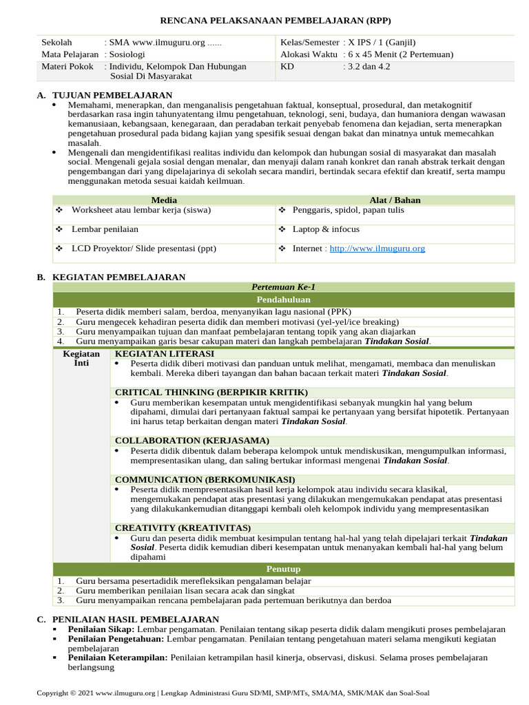 2.1 RPP I Sosiologi (IPS) X | PDF