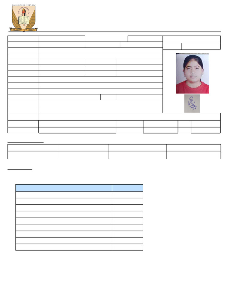 Student Exam Form | PDF