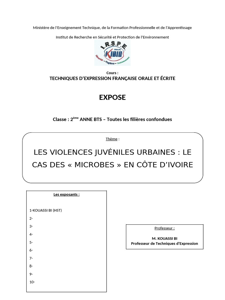 Modèle de Couverture EXPOSE - Word 97-2003 | PDF