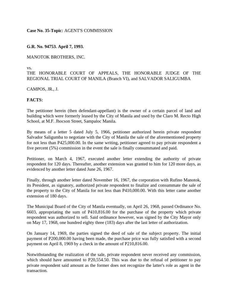 Manotoc Brothers Vs CA 221 SCRA 224 | PDF