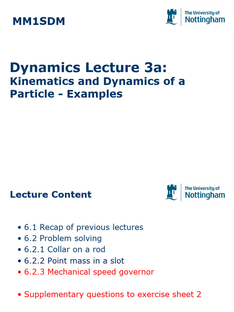 Dynamics Lecture 3a Examples of Kinematics and Dynamics | PDF