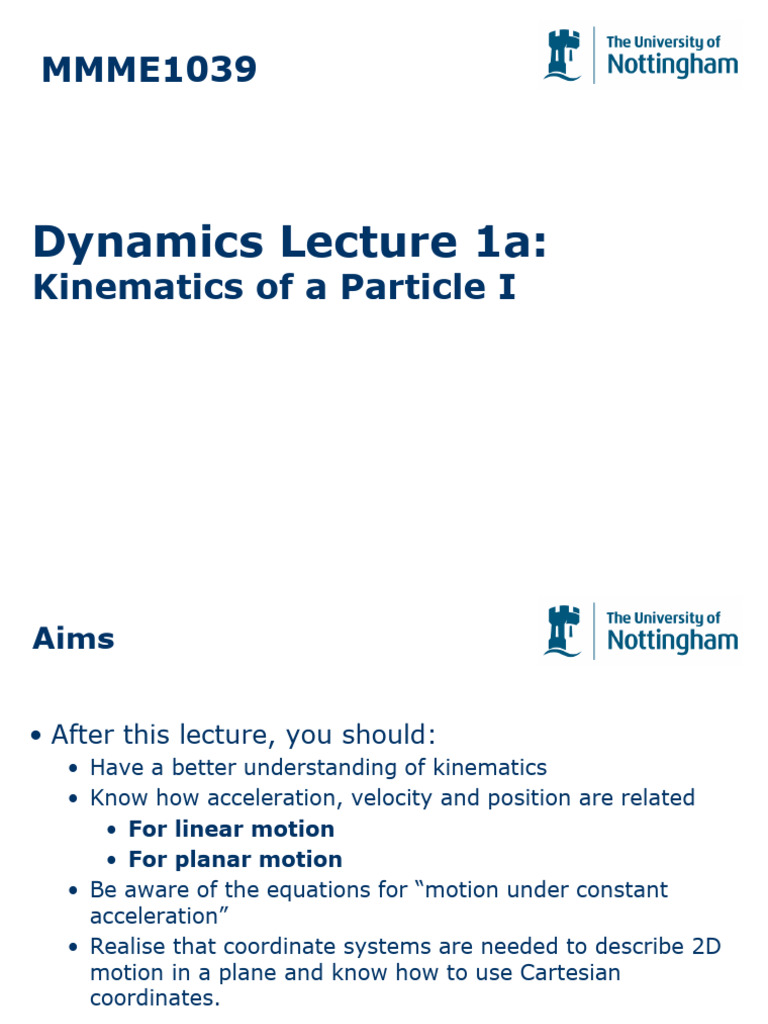 Dynamics Lecture 1a - Kinematics of A Particle I | PDF