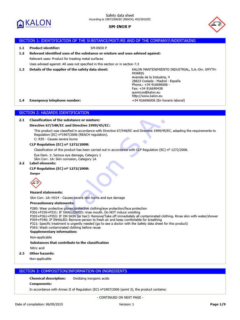 SM INOX P Msds EN | PDF