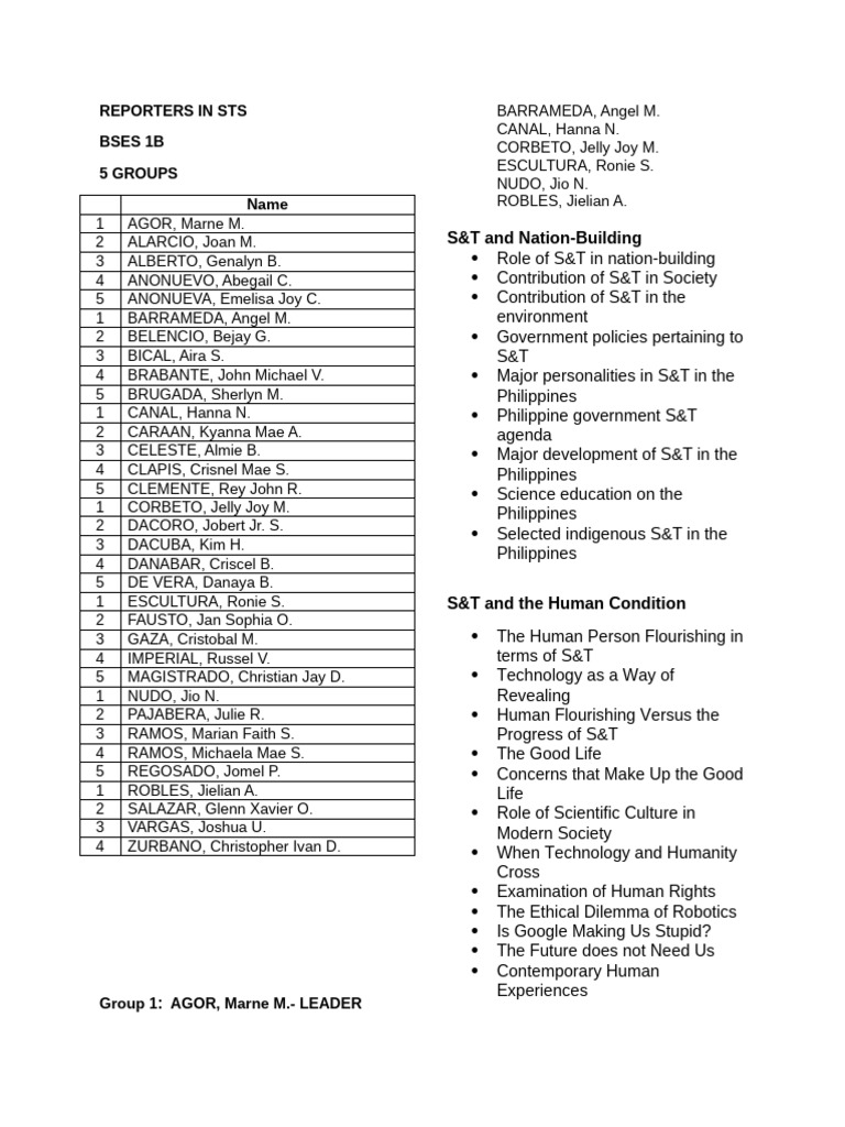 Reporters in Sts Bses 1b | PDF