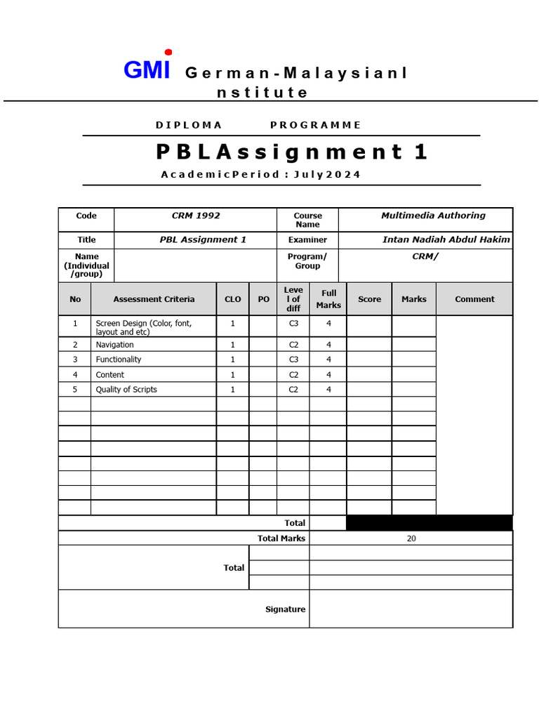 Question - PBL Assignment 1 MA - July2024 | PDF
