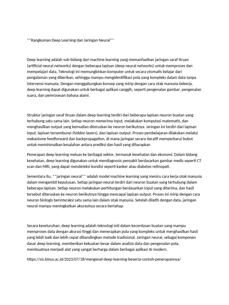 Deep Learning Dan Jaringan Neural | PDF