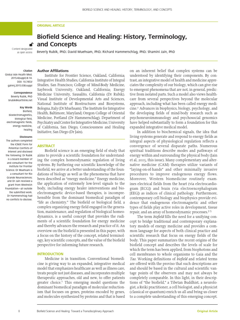 Biofield Science and Healing History Ter | PDF