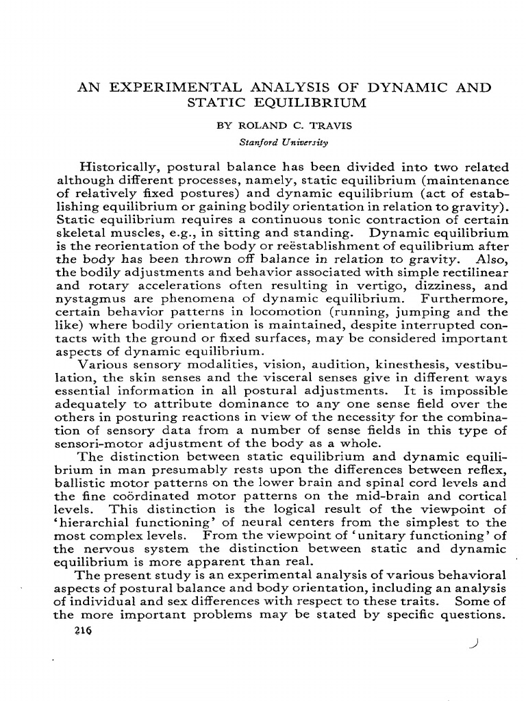 Dynamics of Postural Balance Analysis | PDF | Balance (Ability ...