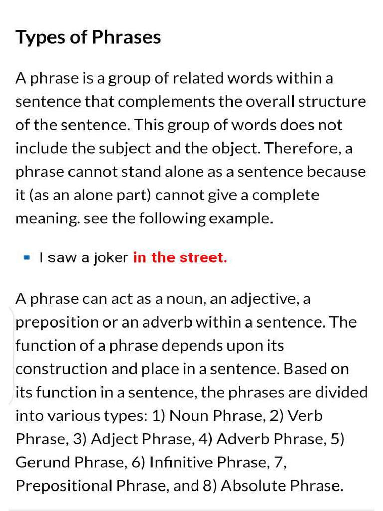 Types of Phrases | PDF