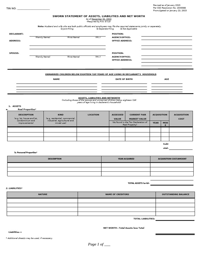 SALN 2023 Form A4 Size | PDF