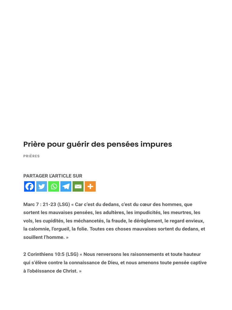 Prière Pour Guérir Des Pensées Impures - Fréquence Chrétienne | PDF