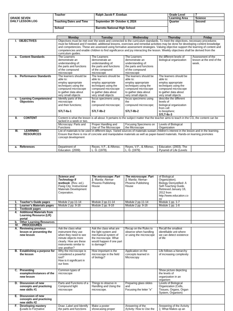 DLL Science Grade 7 2nd Grading 2 | PDF
