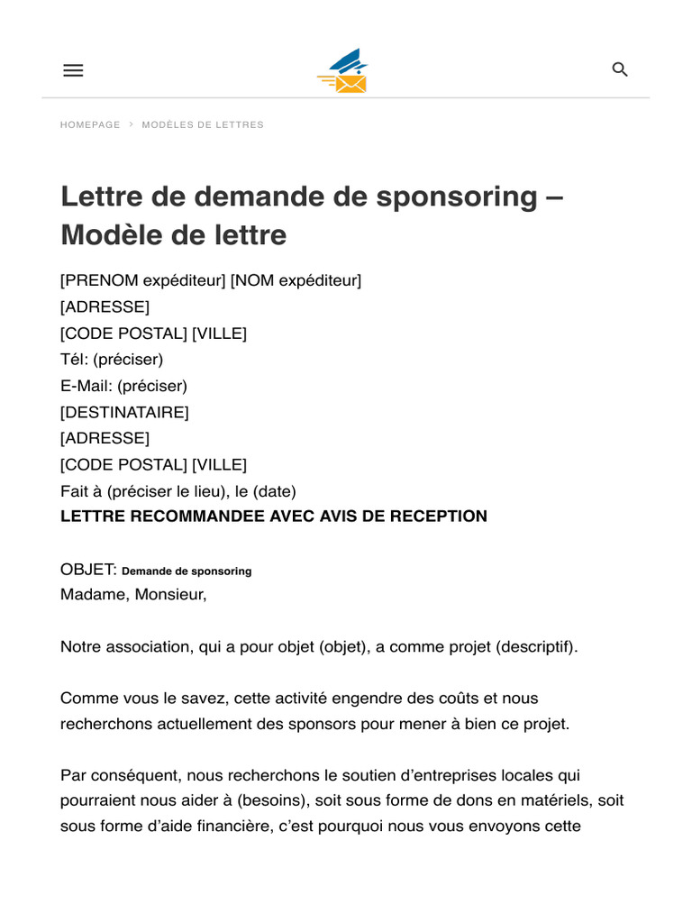 Lettre de Demande de Sponsoring - Modèle de Lettre | PDF
