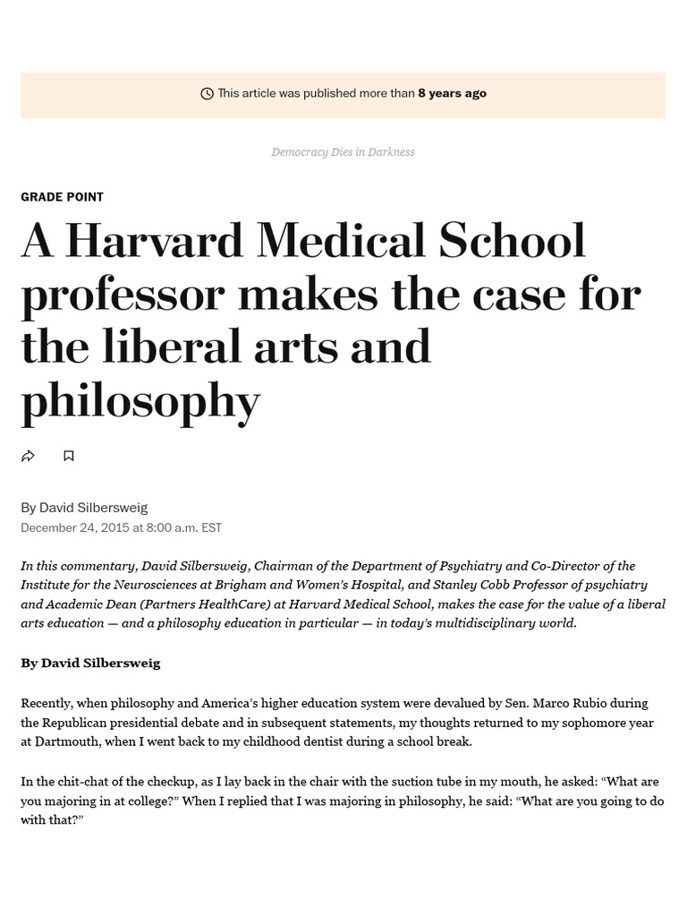 A Harvard Medical School Professor Makes The Case For The Liberal Arts and Philosophy The ...