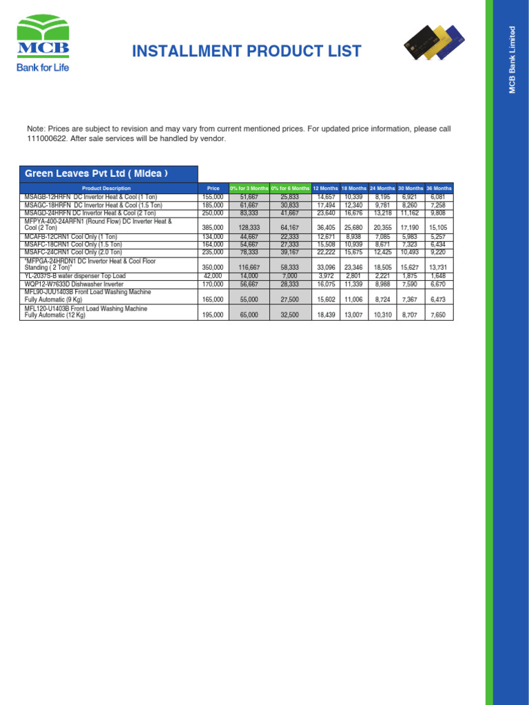 Installment Product List | PDF