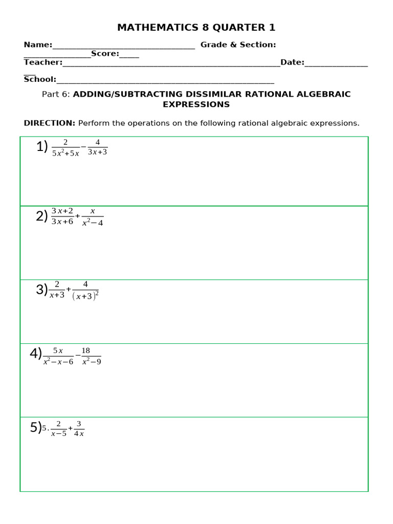 Add or Subtract Dissimilar Rae | PDF