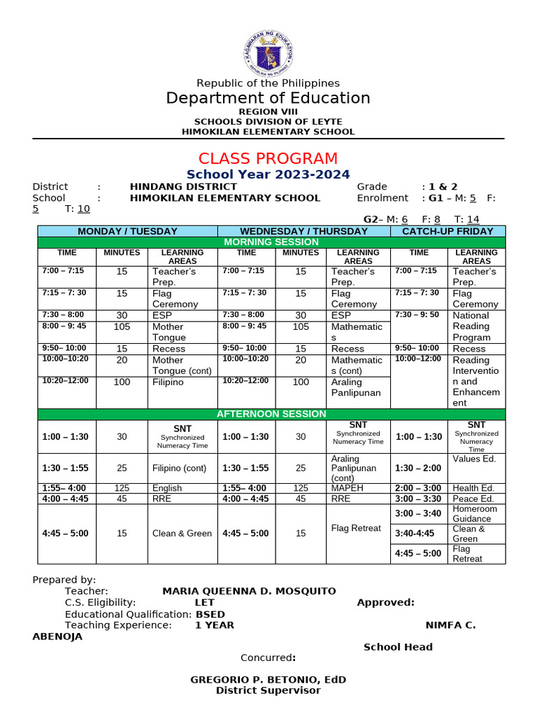 Class Program Updated | PDF