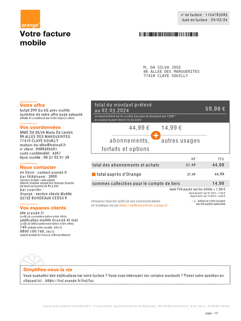 Facture Orange | PDF