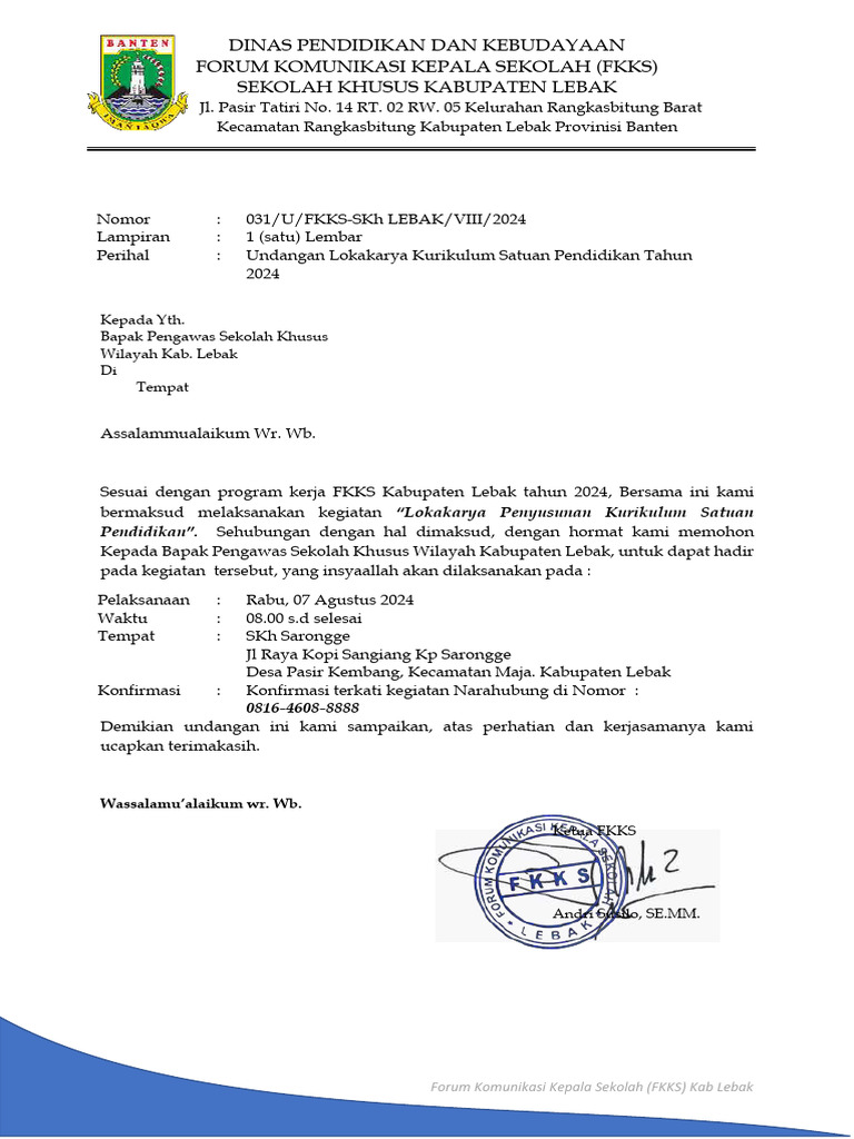 Surat Undangan Pengawas Lokakarya KSP 2024 | PDF