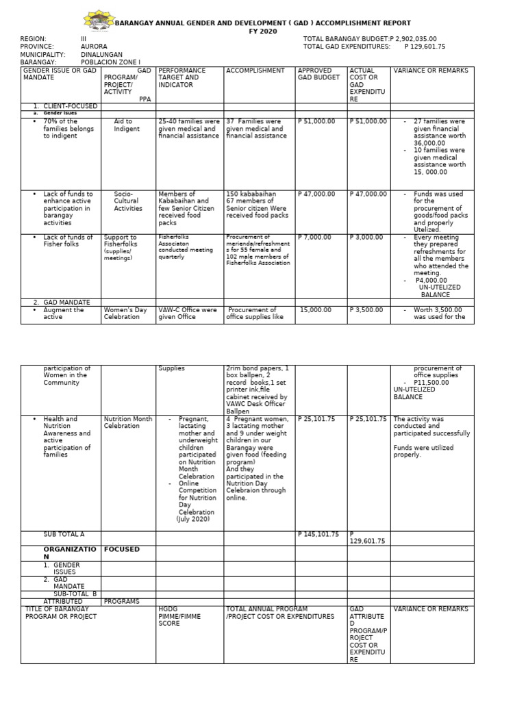 Gad Accomplishment Report 2020 | PDF